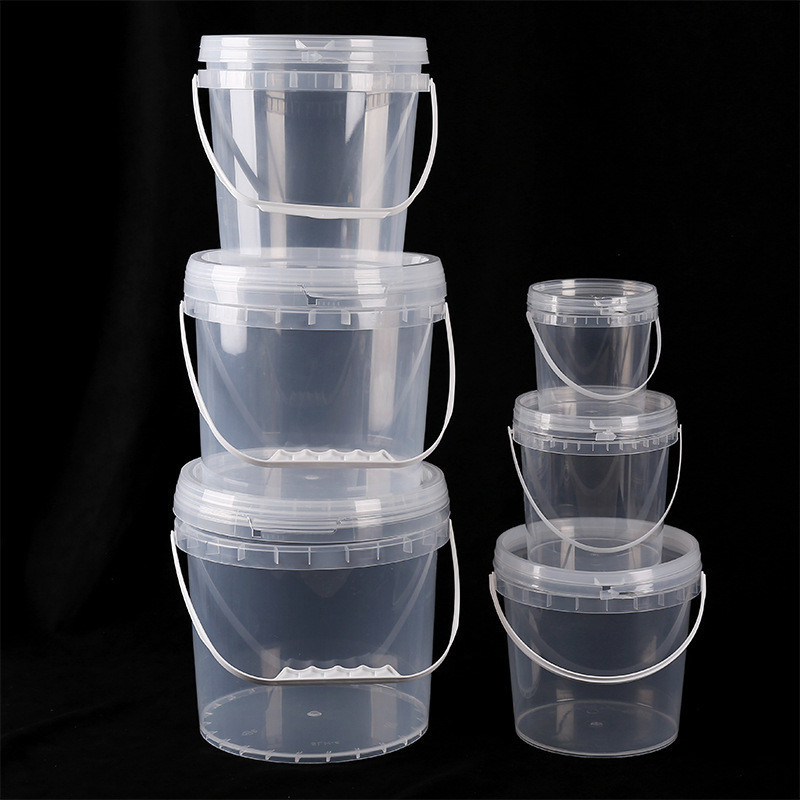 Food Grade Drink Packaging Container Round Plastic Bucket with Lid 1L ...