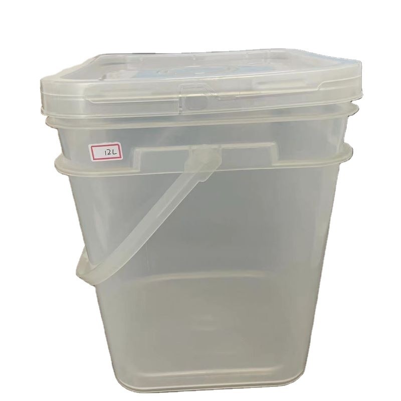 12L Plastic Bucket for Recycle in Storing Seeds Transparent Square Pail HDPE Material